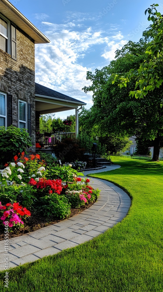 64. **A front yard with an advanced security camera system monitoring ...