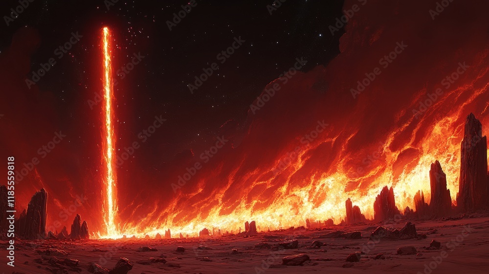 Stock-Illustration „Apocalyptic Inferno A fiery beam pierces a world ...