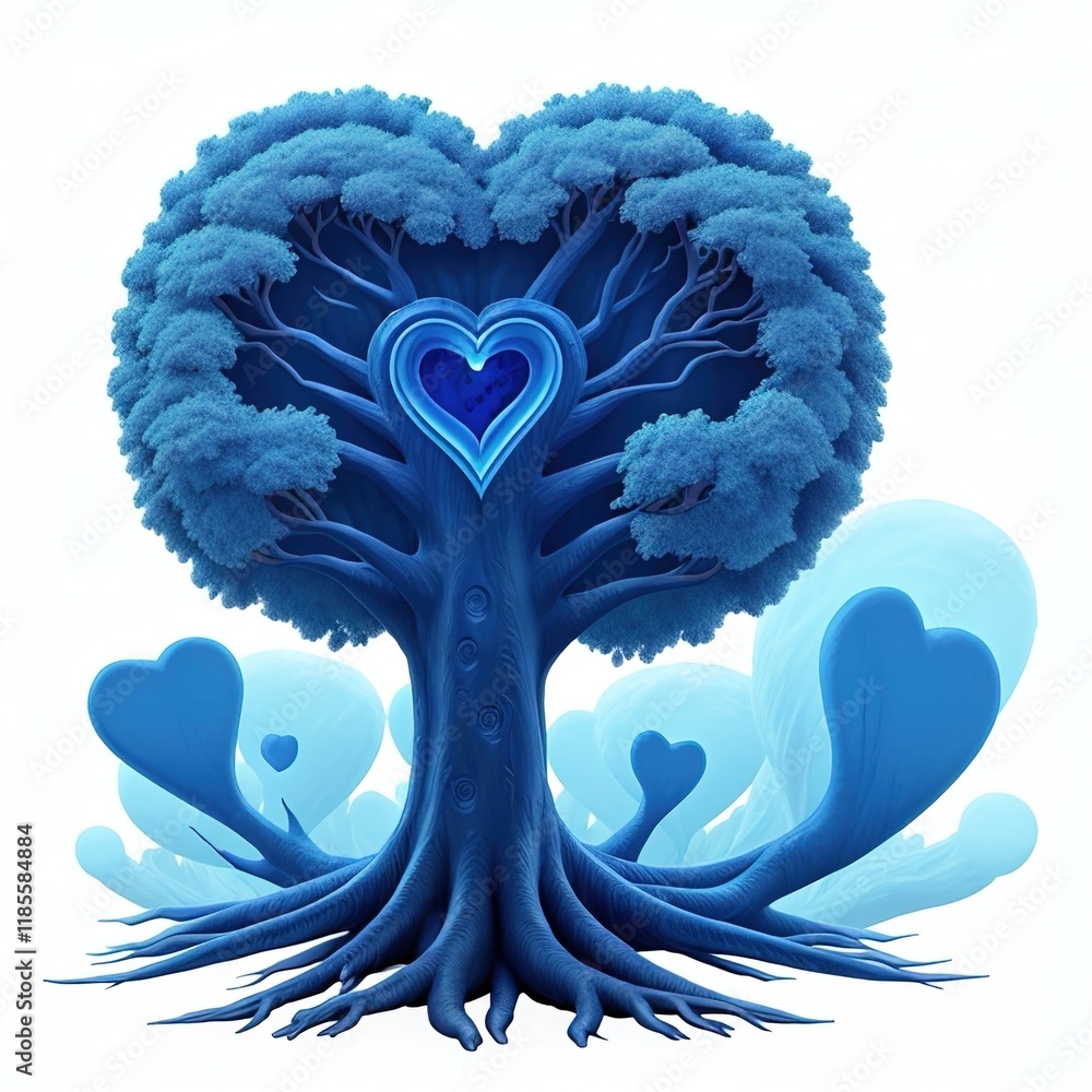 Heart-Shaped Tree silhouette vector art blue color design and solid ...