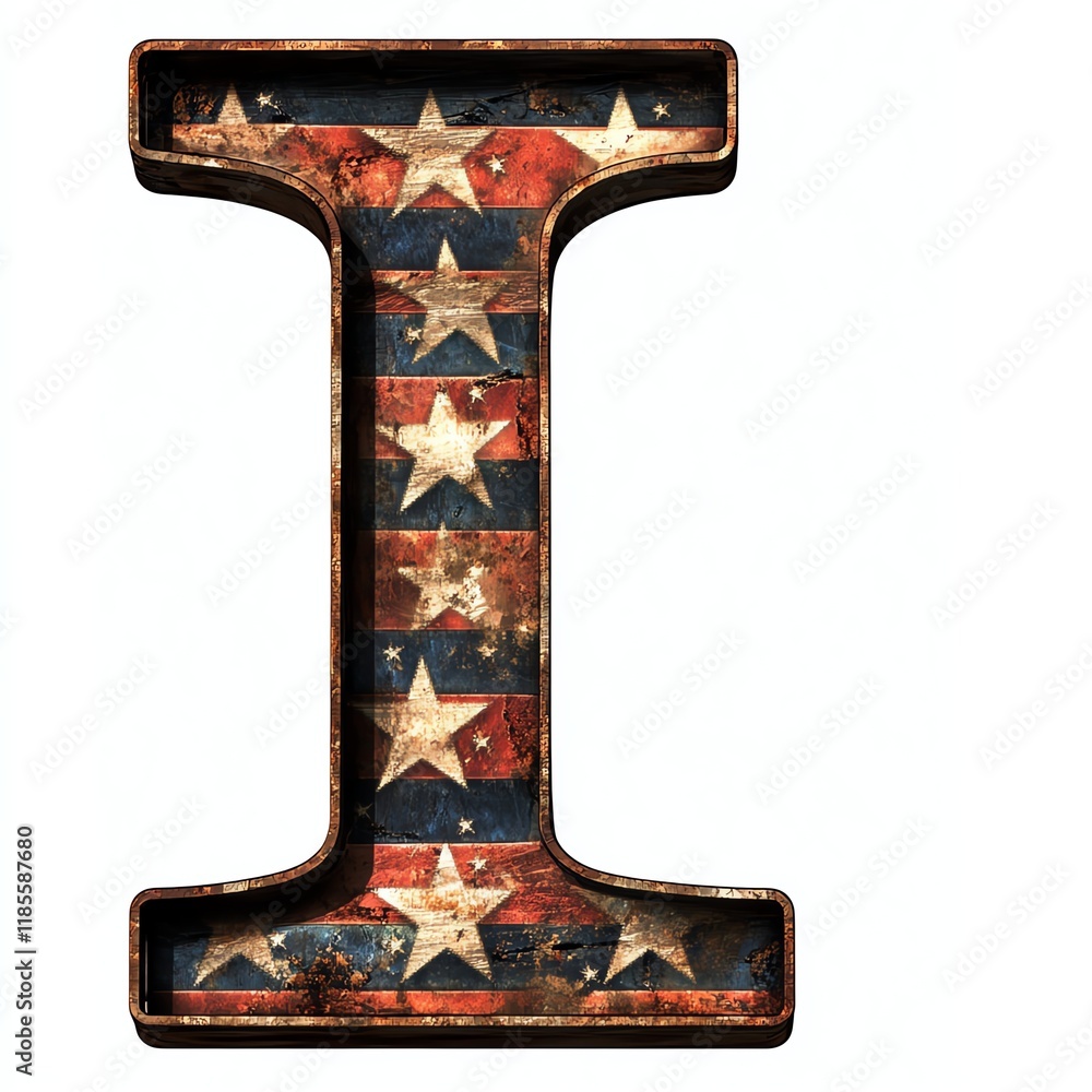 Letter I in a rustic style featuring American flag colors. Stock ...