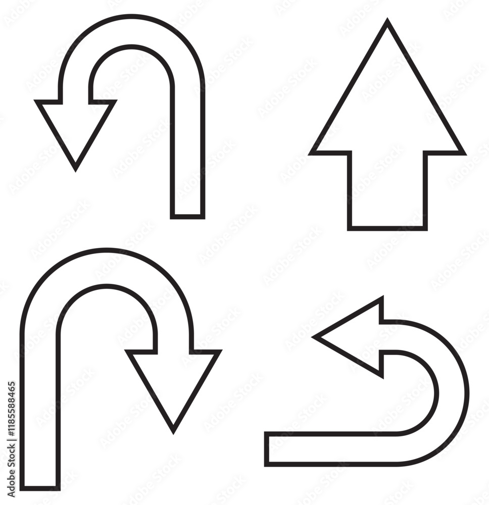 Go Straight, U turn, Right Left, One Way, Only U Turn Arrow Sign ...