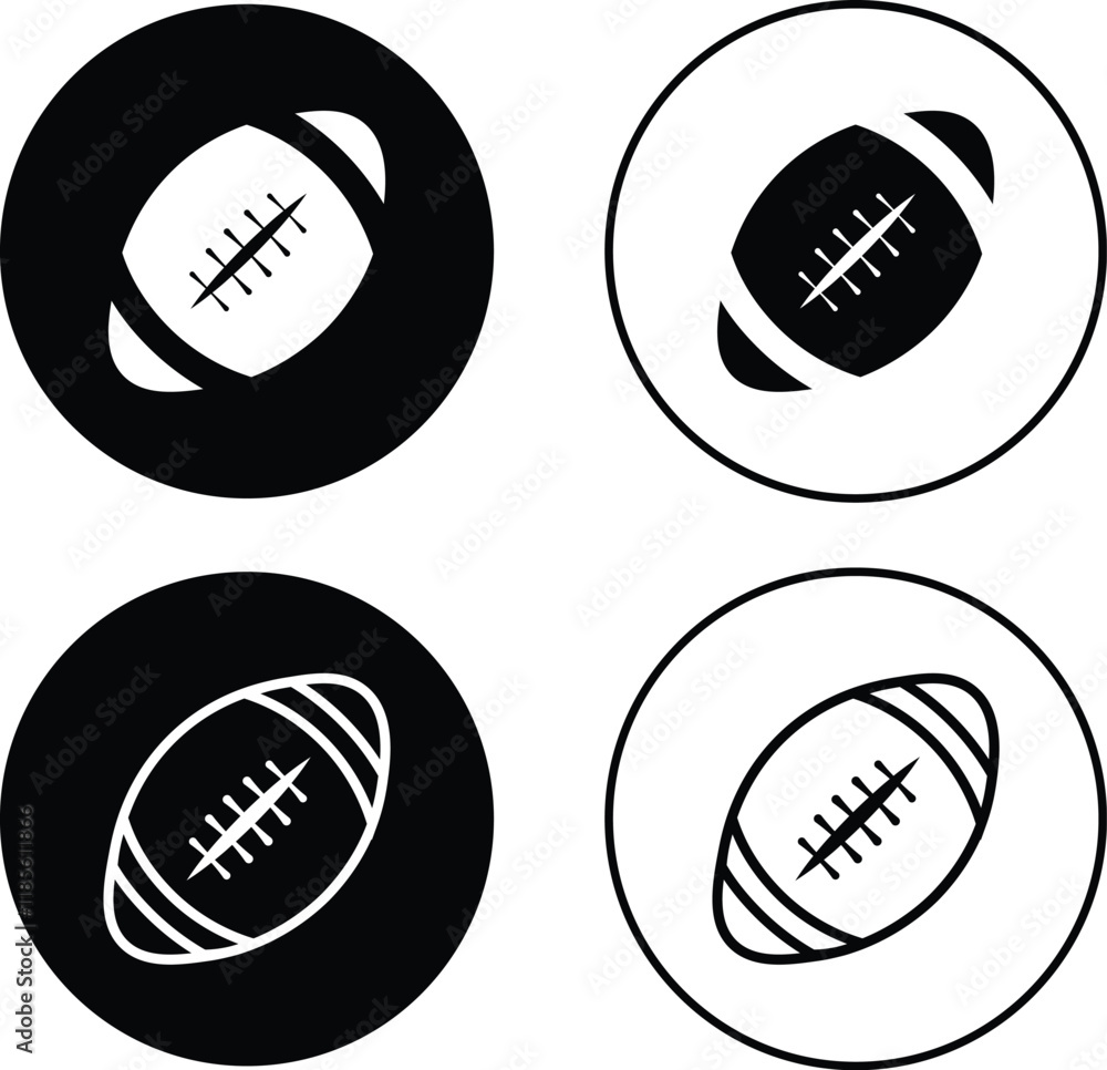 Rugby ball icon set. line and flat glyph version, outline and filled ...