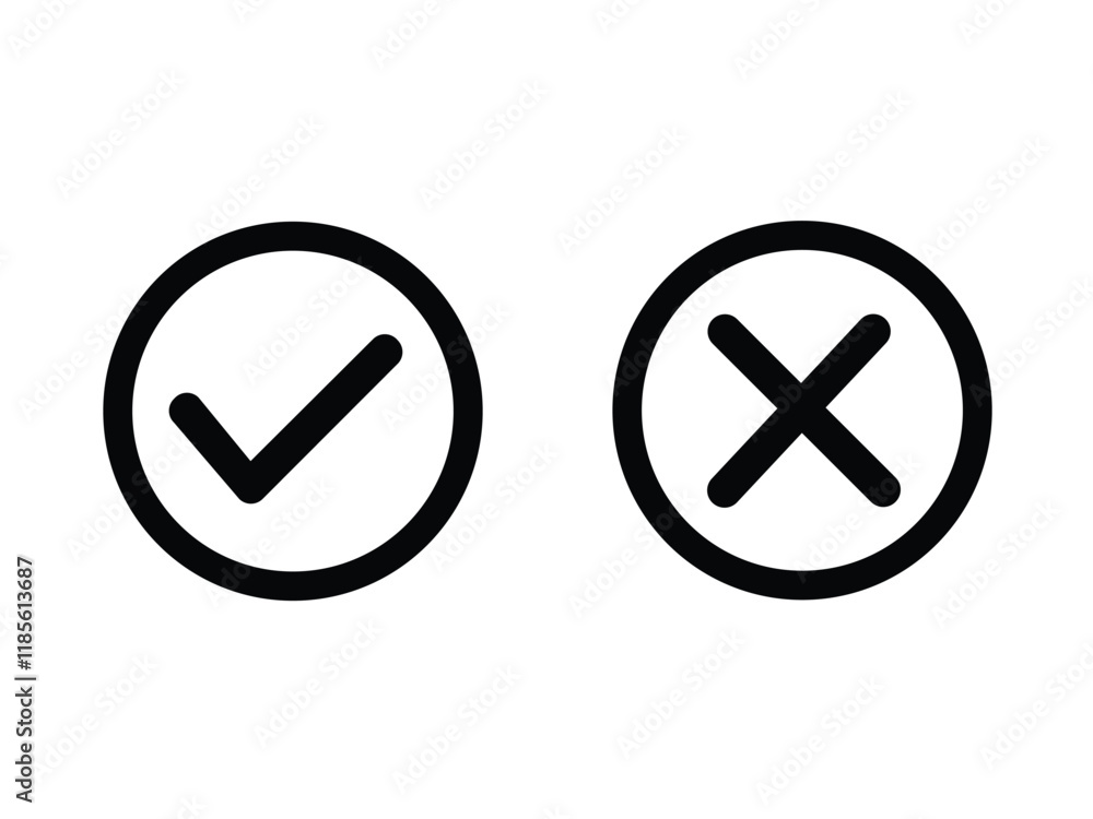 Tick and Cross checkmark vector icons in line style design for website design, app, isolated ...