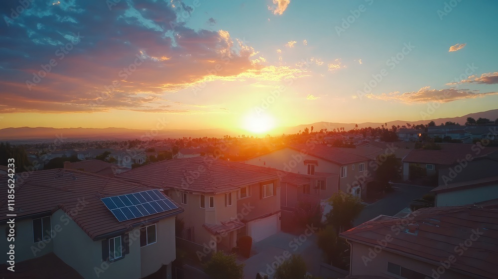 Solar panel system on residential rooftop for sustainable energy time ...