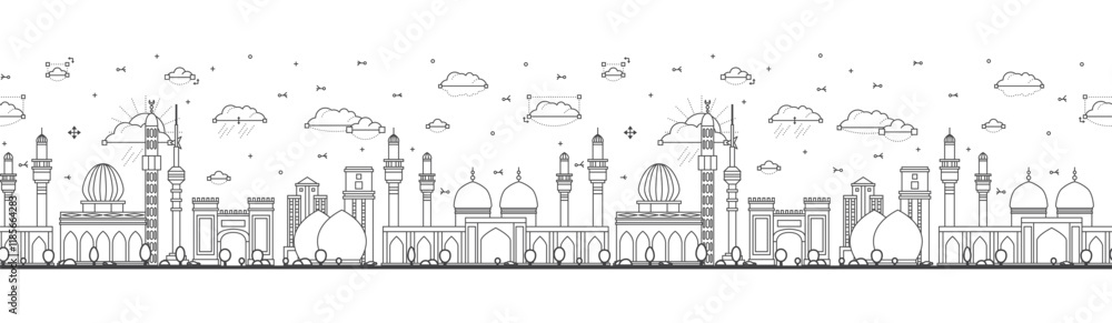 Seamless pattern with outline Baghdad Iraq City Skyline with Historic ...