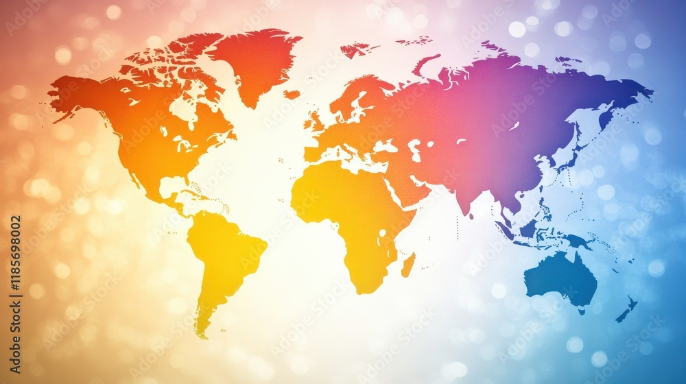 visualize global world communication concept. Colorful world map with a ...