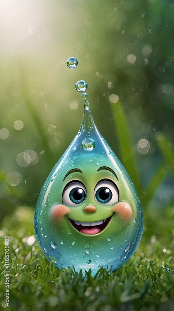Water droplet character with a cheerful cute smiley face illustration ...