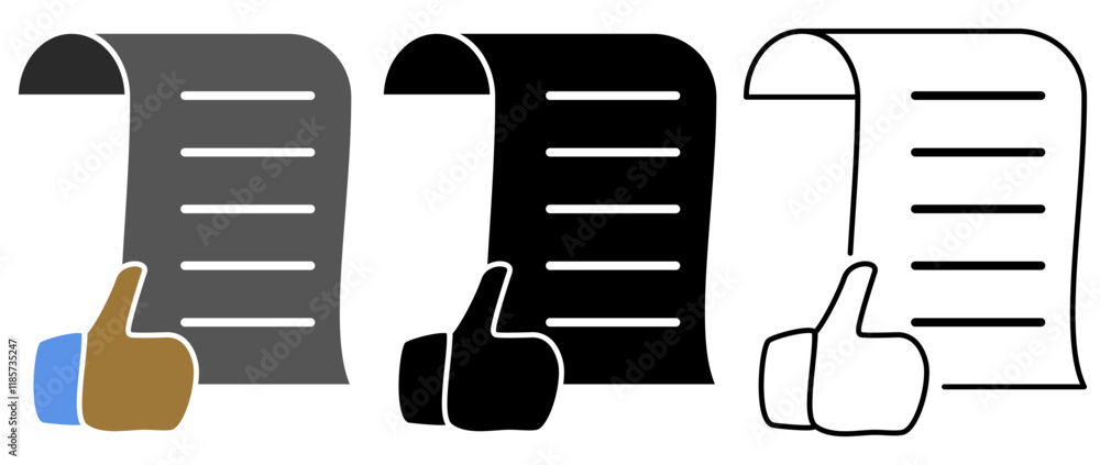 Approval icon, document accredited, authorized agreement, simple flat ...