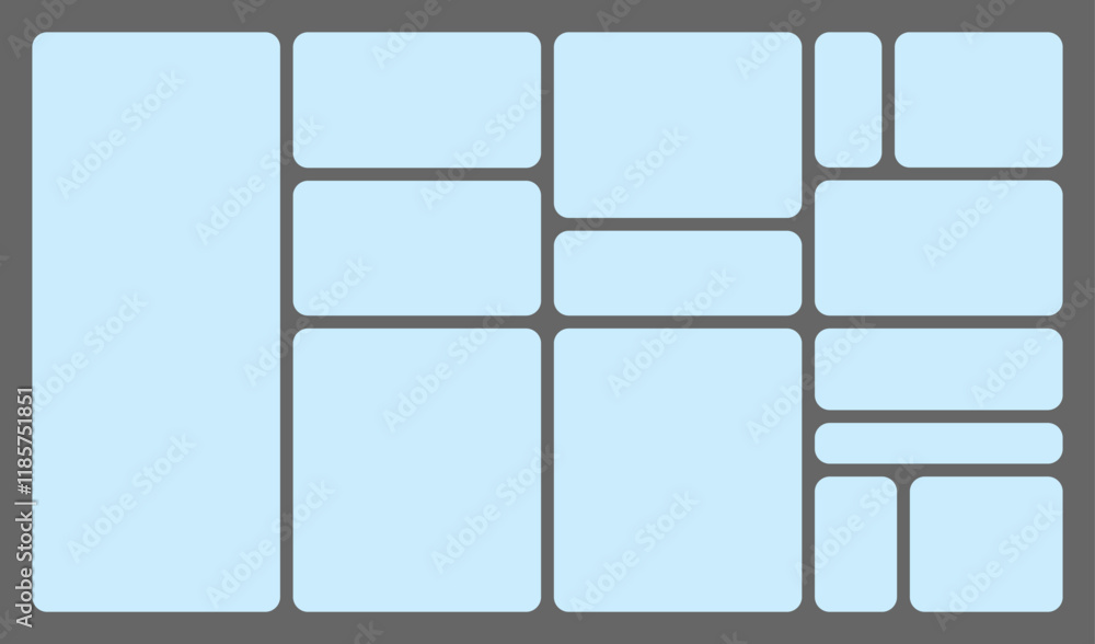 Dimensions 16x9 trendy bento grid layout style brick Ui UX templates ...