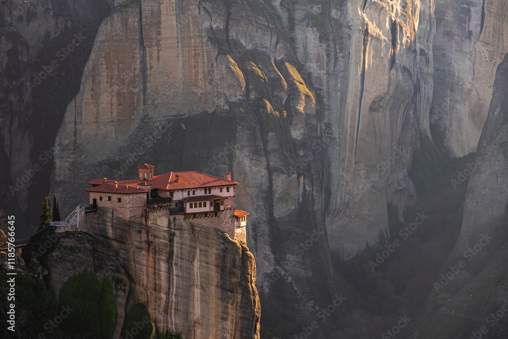 Travel to Meteora. Holy Monastery of Rousanos Saint Barbara during a ...