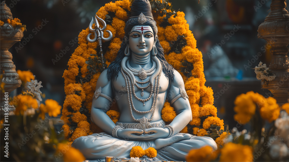 Maha Shivaratri Banner, majestic statue of Lord Shiva with shining ...