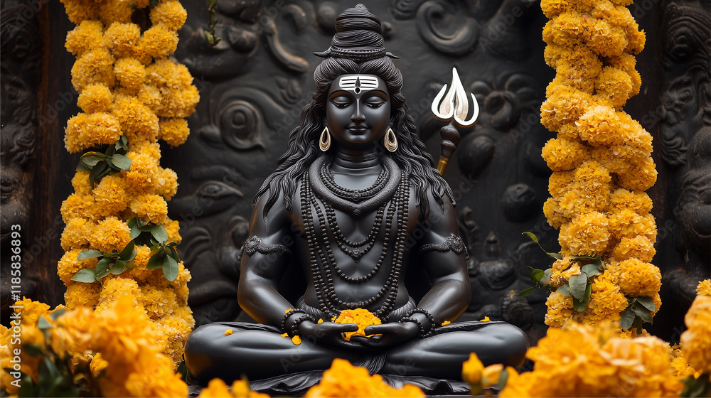 Maha Shivaratri Banner, majestic statue of Lord Shiva with shining ...