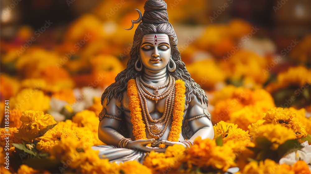 Maha Shivaratri Banner, majestic statue of Lord Shiva with shining ...