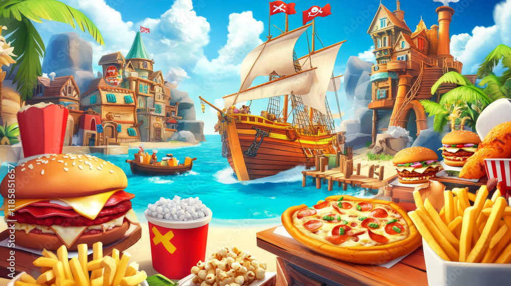 Ilustración de Stock I spy game cartoon captain and pirates fastfood ...