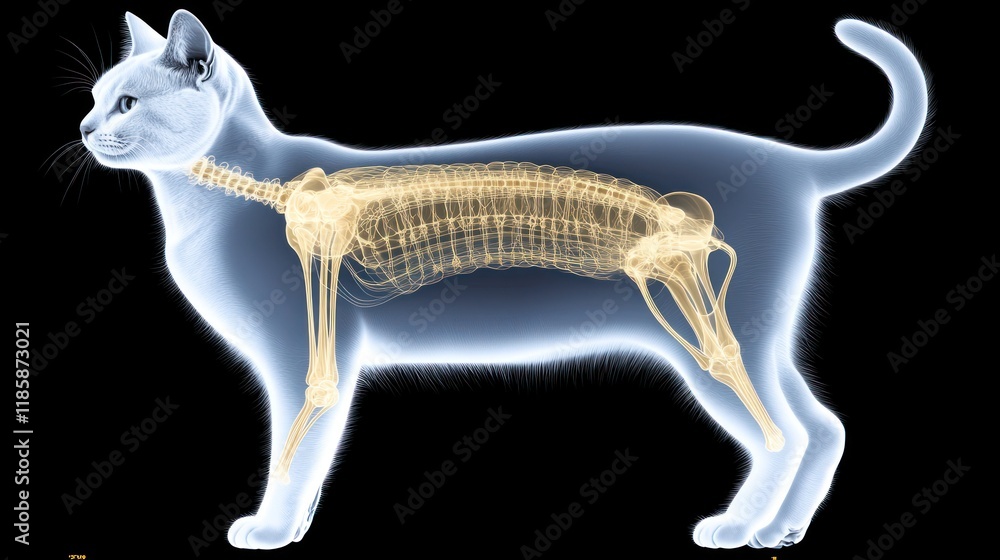 X-ray of a cat showing its skeletal system, highlighting the spine ...