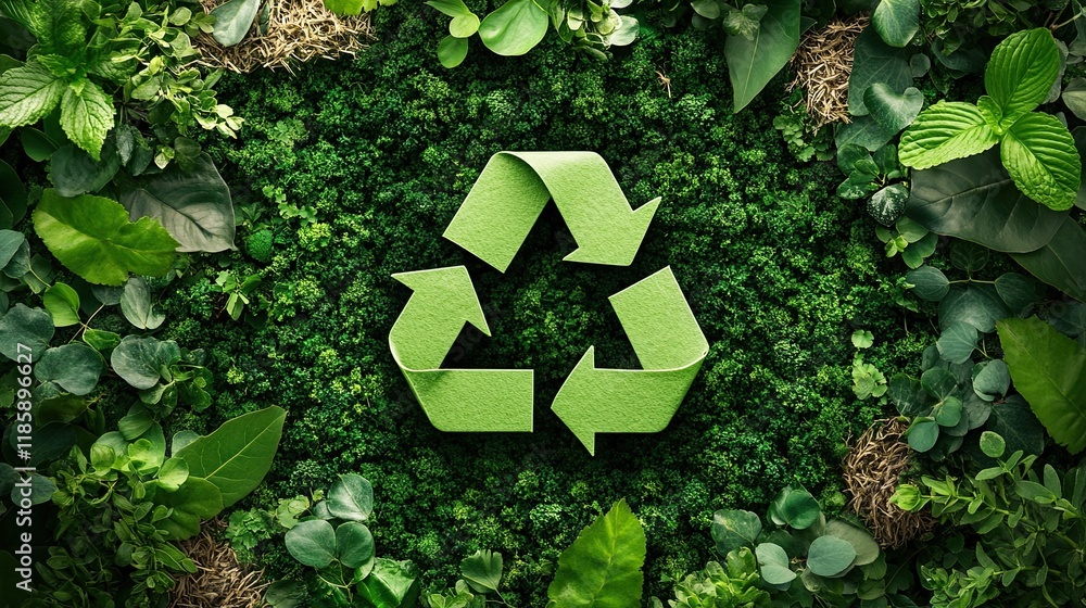 Circular economy sustainability concept, visualized with green symbols and icons representing ...