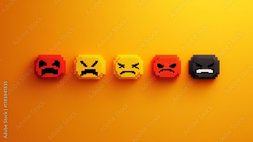 Horizontal strip of five pixel art emoji reactions, mimicking social ...