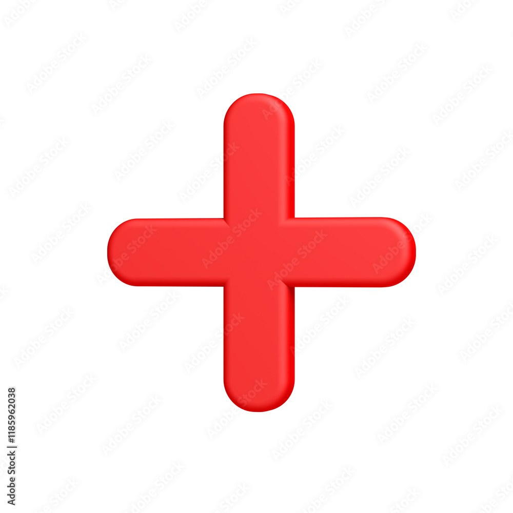 Red plus sign. Isolated. Transparent background. 3d illustration. Stock ...