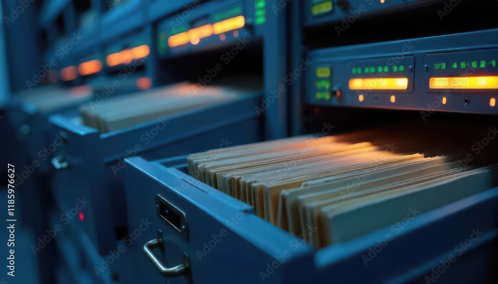 Data organization process in digital storage facility modern office ...