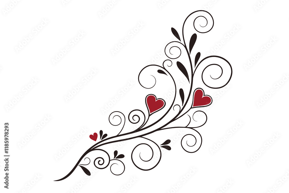 Filigree curly Calligraphic line art Heart, Fancy Line Flourishes Swirls hearts, curve romantic ...