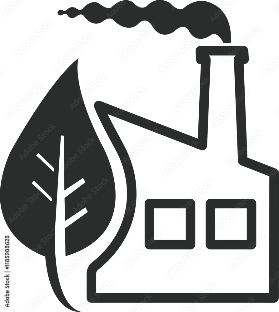 Environmental pollution icon in the form of a factory with a pipe and a ...