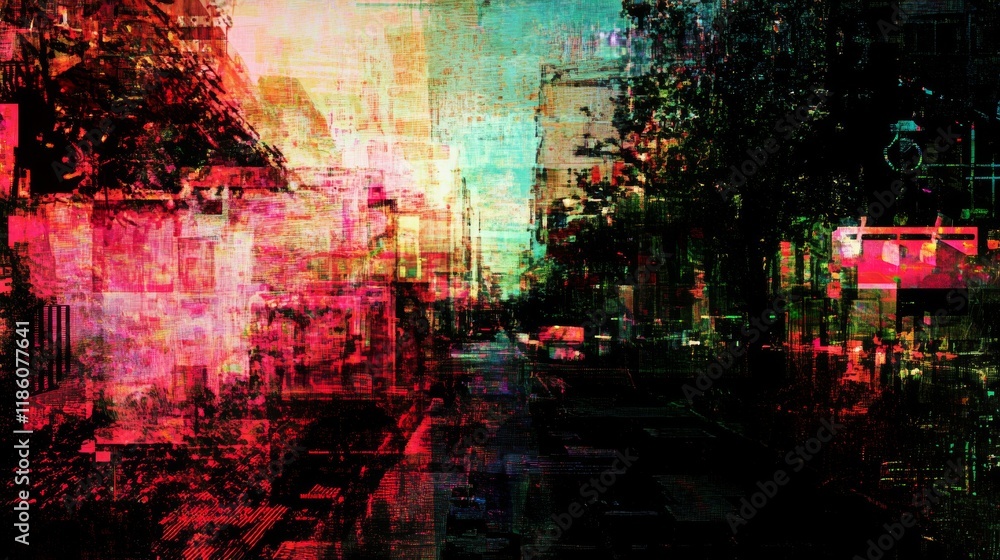 Digital corruption aesthetic, horizontal glitch bands, distorted ...