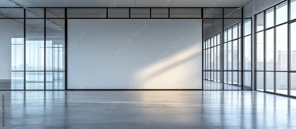 Vertical background image of a vacant office space behind a glass wall ...