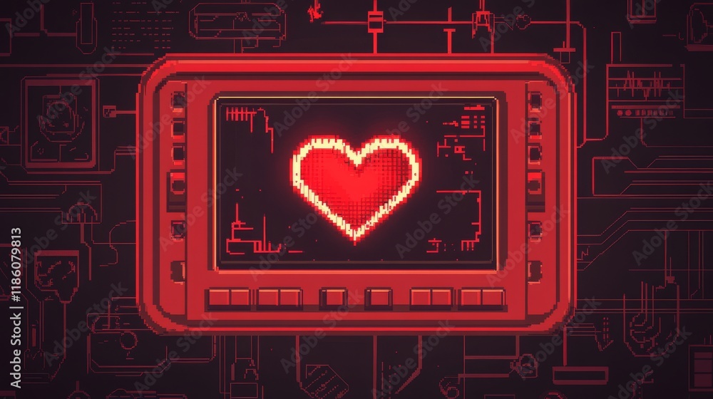 Classic gaming health meter, 8-bit heart icons, pixel art life counter ...