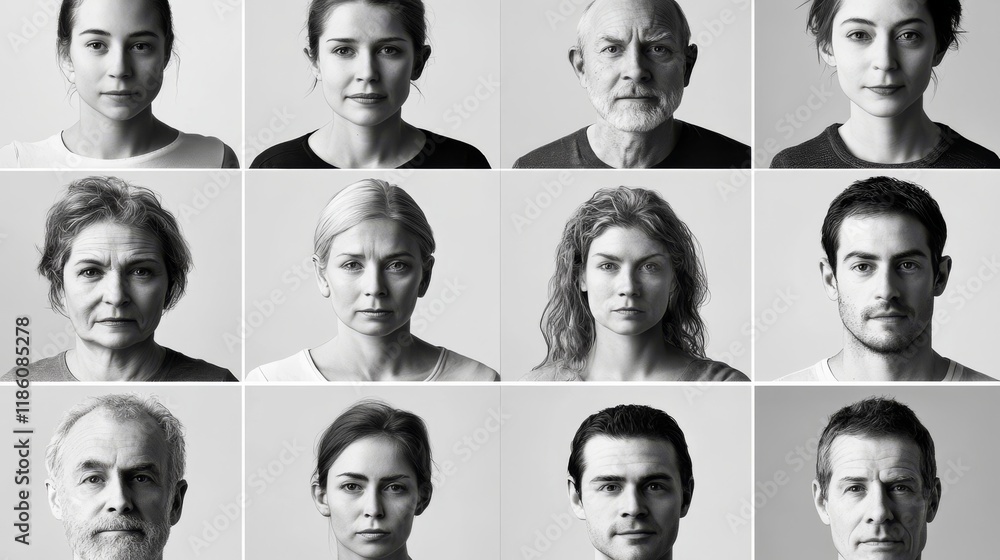 Ilustración de Stock Professional headshot grid template, twelve unique ...