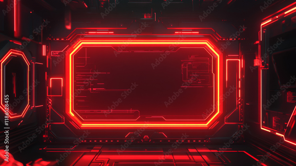 Game live stream panels, overlay frames and buttons with red neon glow ...