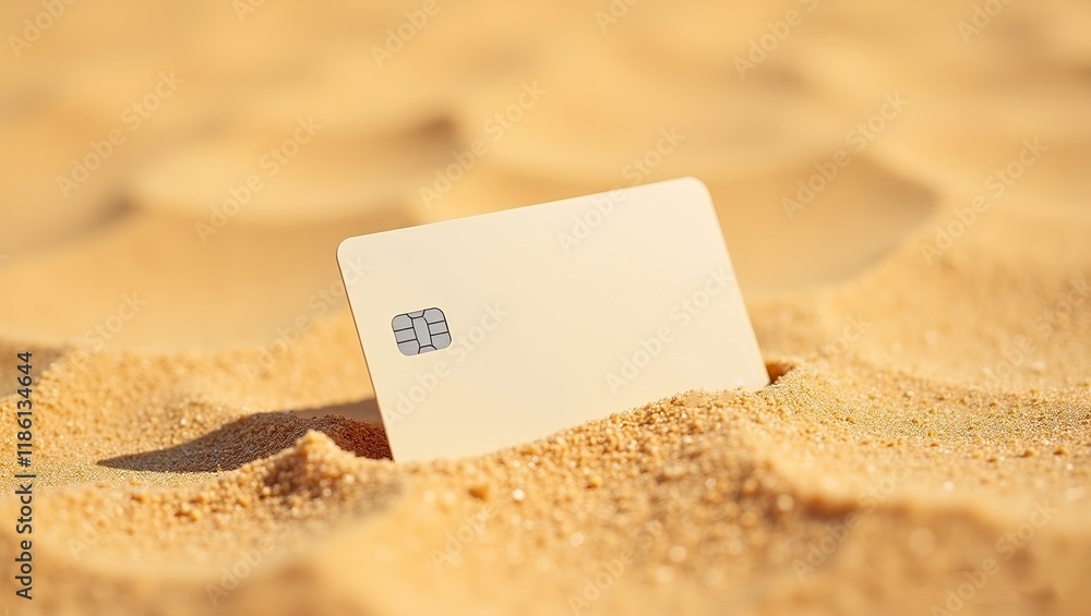 card on the sand neutral colored credit debit card placed on a surface ...