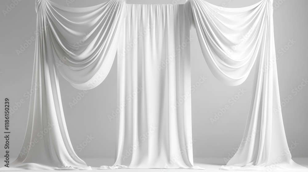 Realistic set of white curtains hanging isolated on transparent ...