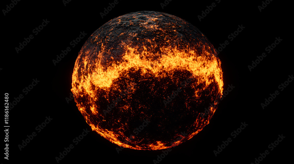 Half-planet consumed by fire and ash, dramatic half-lit globe, sci-fi ...