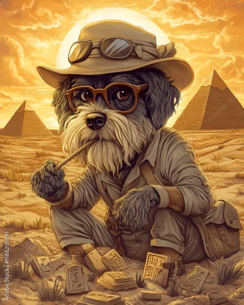 Miniature Schnauzer Archaeologist Discovering Ancient Ruins Stock ...