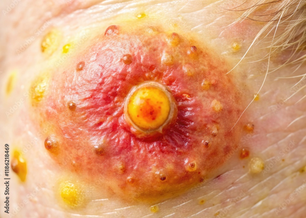 Ilustración de Stock Close-up medical photograph reveals an inflamed ...