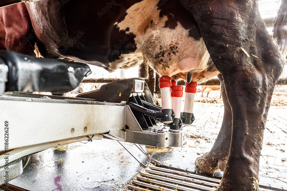 Automated milking system in a dairy farm at sunrise enhancing efficient ...