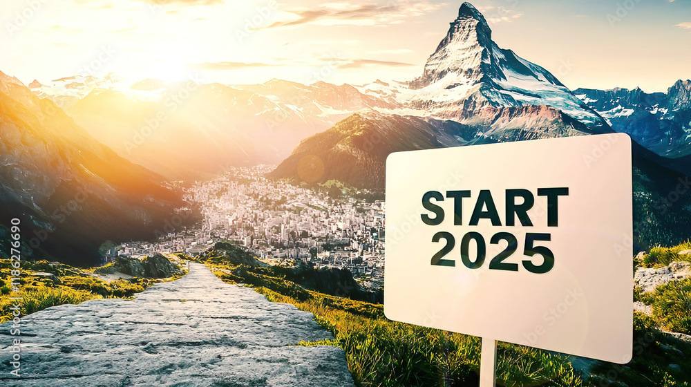 Word START 2025 introduces the concept of the New Year 2025. Scenic ...
