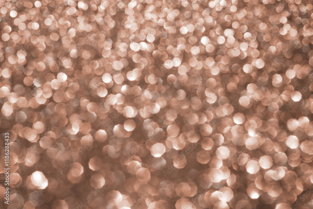 Mocha Mousse, brown sparkling glitter bokeh background, abstract defocused texture. Holiday ...