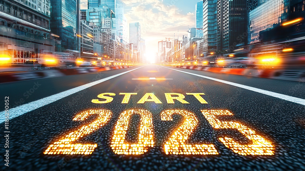 Word START 2025 introduces the concept of the New Year 2025. City Road ...