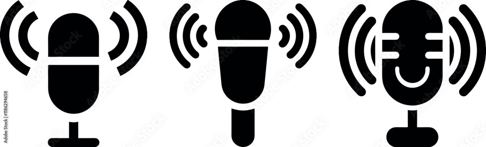 wireless microphone and sound wave icons for broadcasting Stock Vector ...