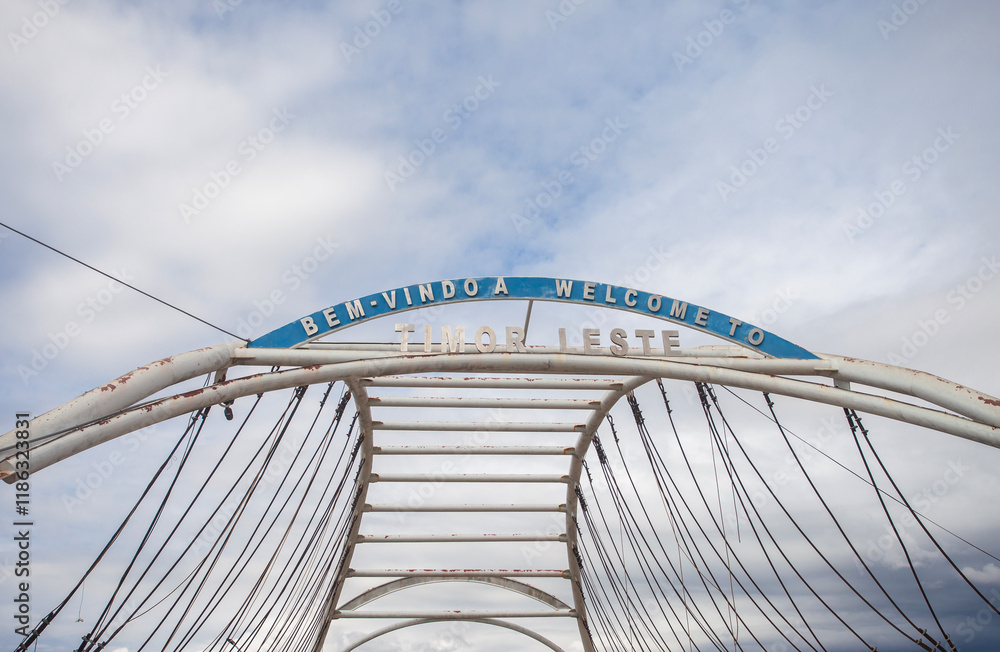 Welcome text on the construction of a bridge on the border between ...