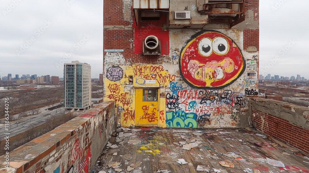 Rooftop, A rooftop scene in an industrial area featuring pipes and ...