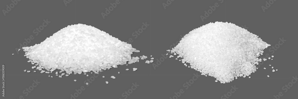 Sea salt piles isolated on transparent background. Heaps of sugar on ...