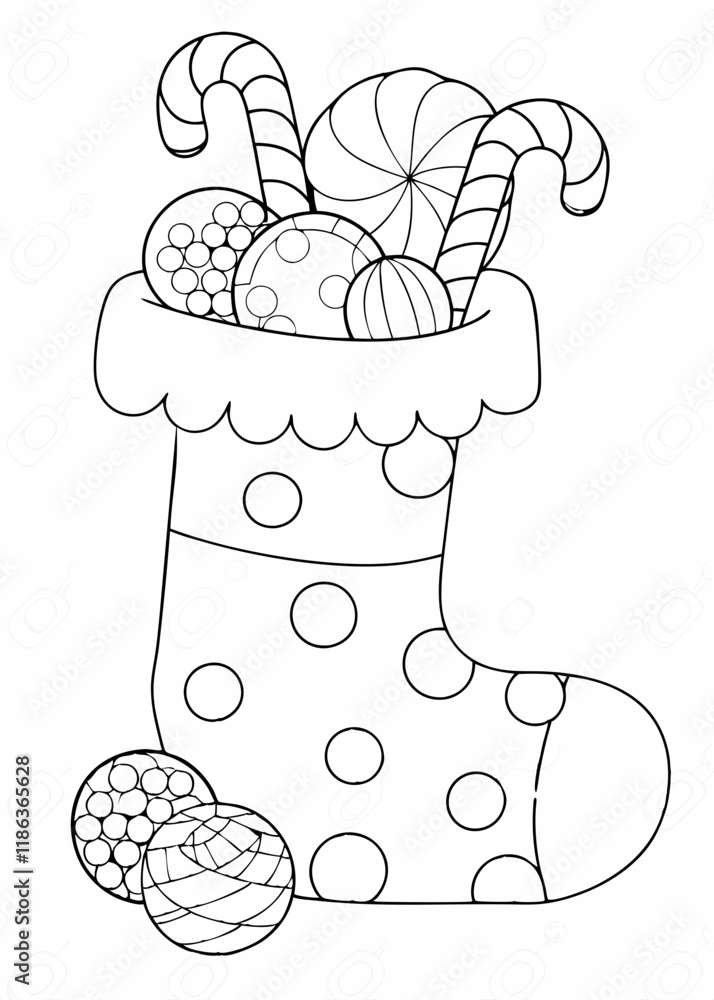 a4 christmas picture to print and colour, christmas stocking and candy ...