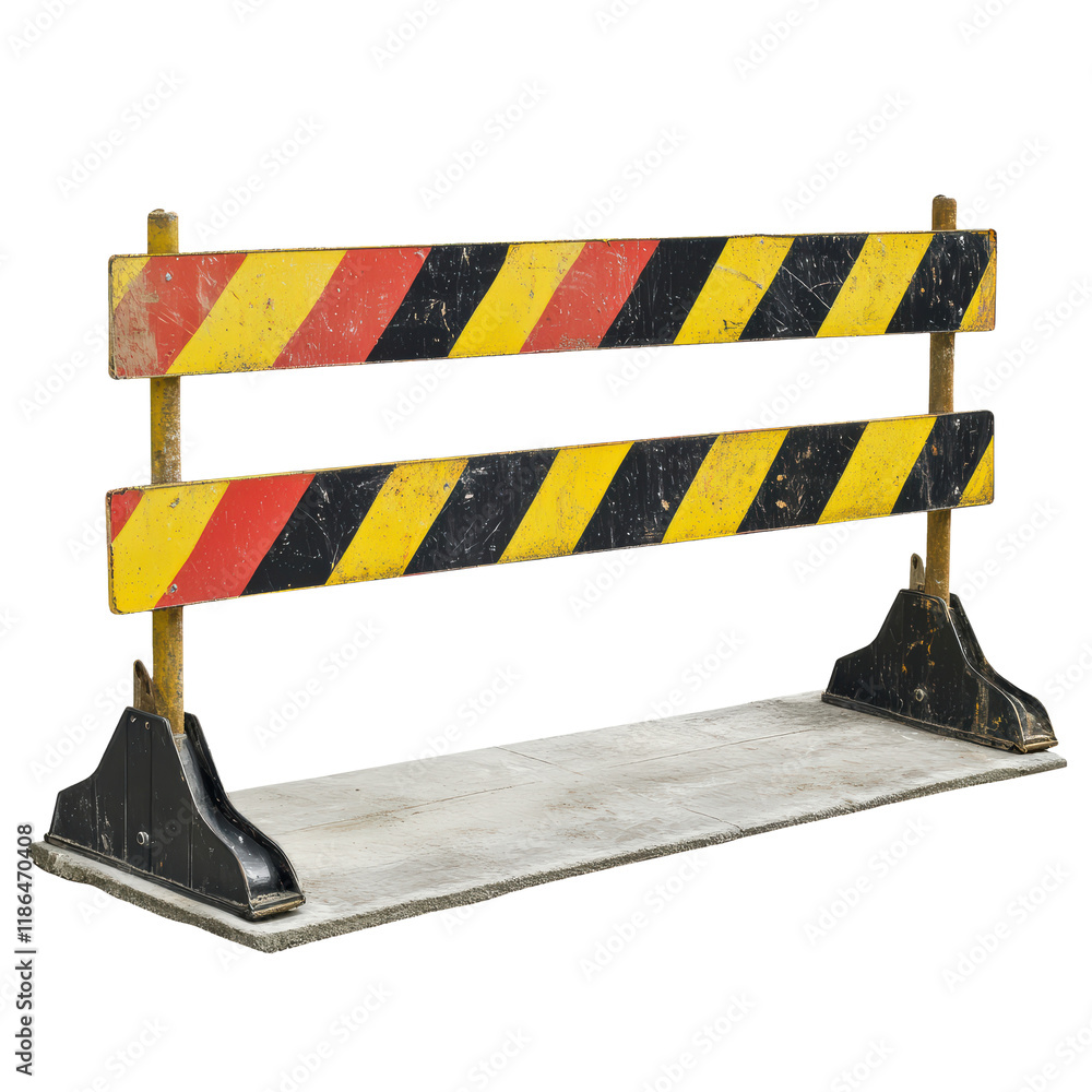 Striped road construction barrier isolated on transparent background ...