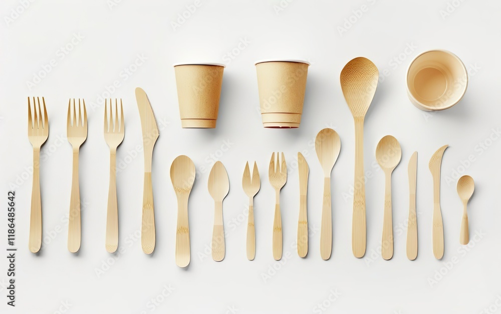 Biodegradable cutlery mockup isolated on white background. Compostable ...