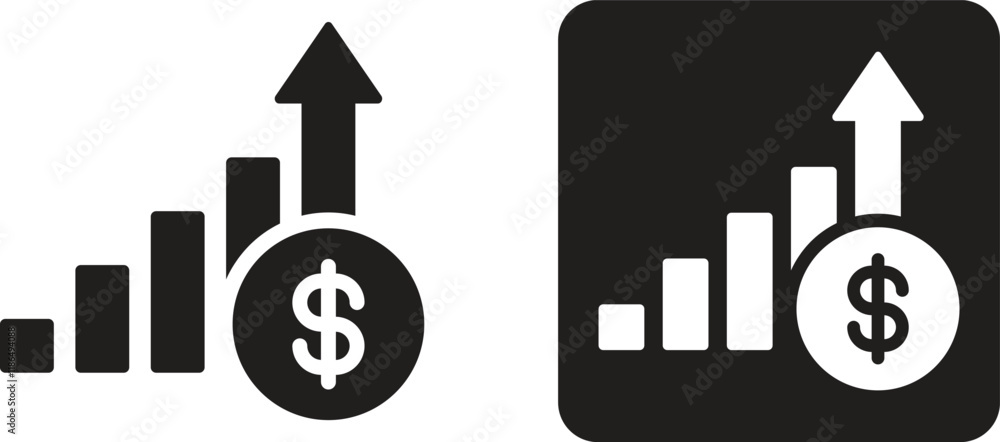 Dollar income vector icon set, dollar increase and cost increase symbol ...