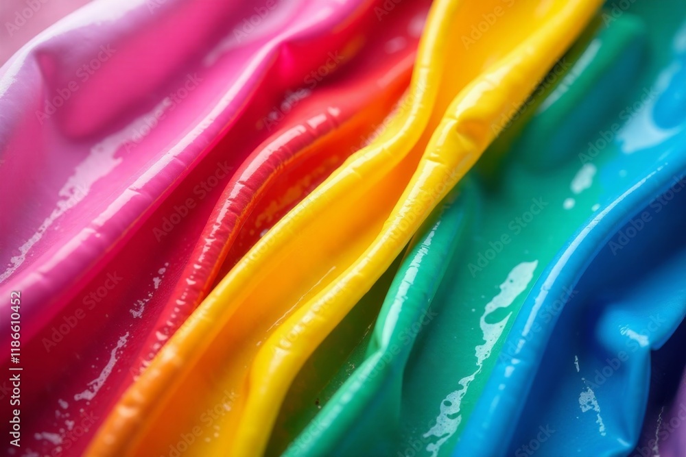 Swirls of plastic texture with bright colored stripes on a fabric ...
