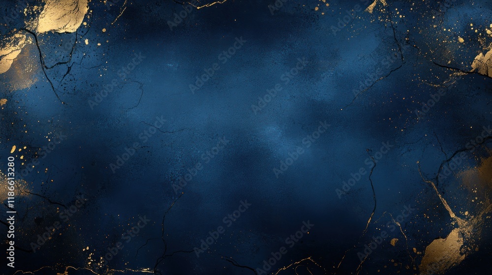Abstract navy blue background with gold splatters and cracks. Stock ...