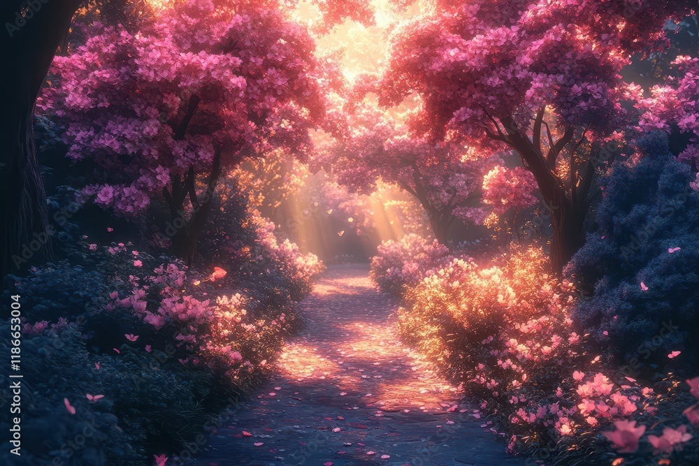 whimsical secret garden digital artwork featuring magical flower ...